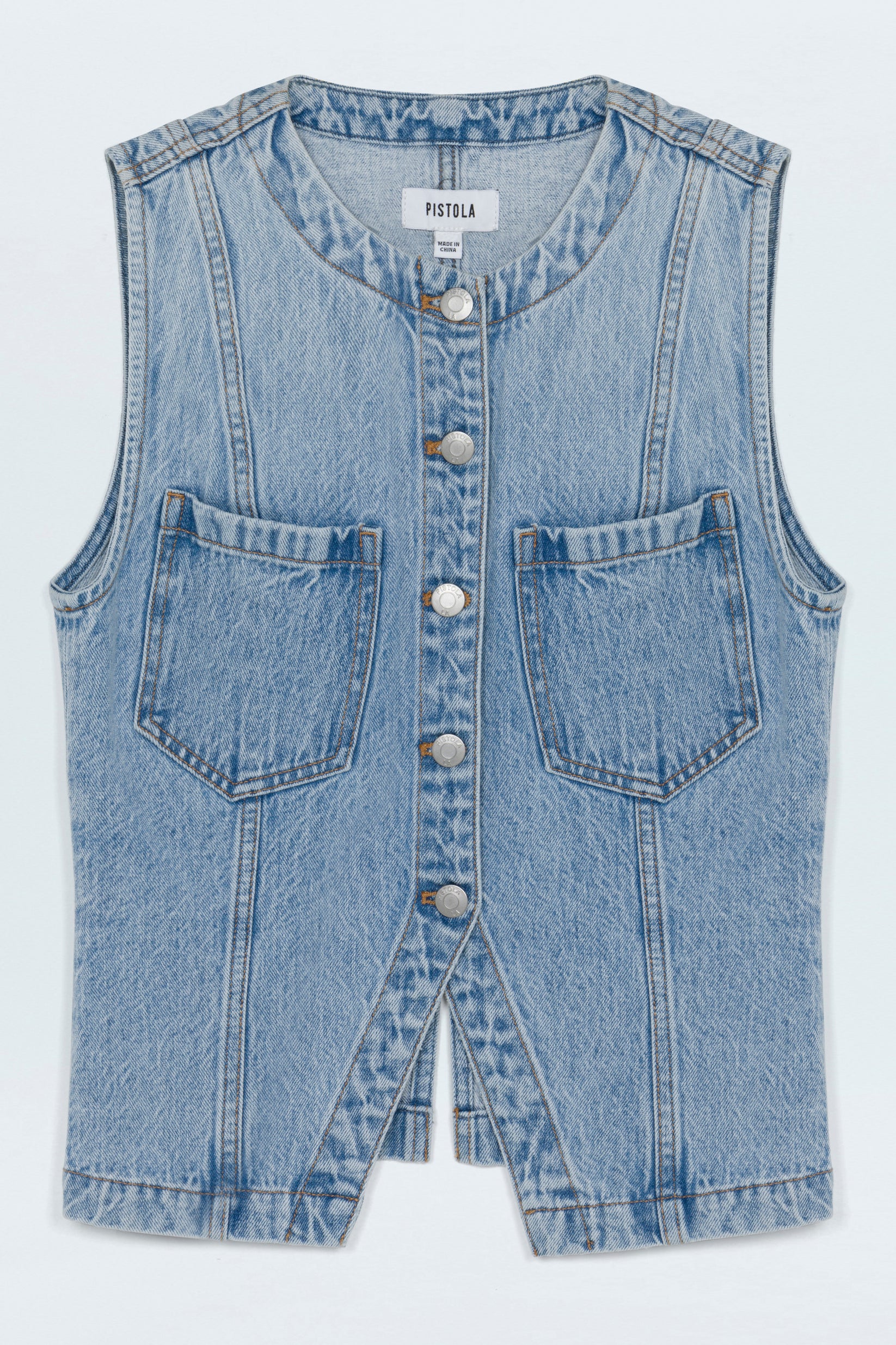 Gia Fitted Collarless Vest - Gaze – Pistola Denim